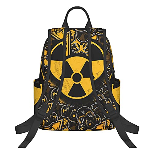 Radioactive Symbol Yellow Doodle Casual Backpack Bookbag Hiking Outgoing Daypack Laptop Pack For Women Men'S Boys Girls