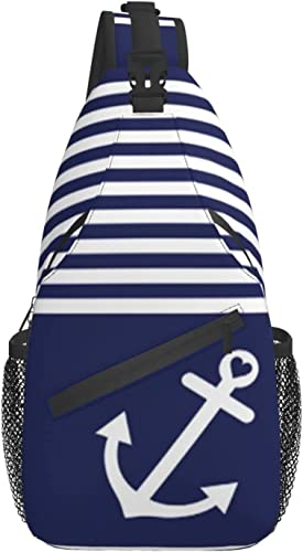 Navy Blue Love Anchor Nautical Sling Bag Crossbody Daypack Travel Hiking Mini Fashion Shoulder Backpack for Men Women Kids