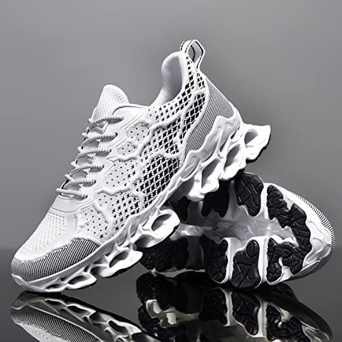 Nuofado Men Sport Trail Running Athletic Blade Sneakers Walking Shoes Tennis Shoes White Size 9.5