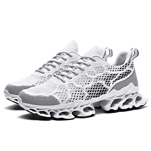 Nuofado Men Sport Trail Running Athletic Blade Sneakers Walking Shoes Tennis Shoes White Size 9.5