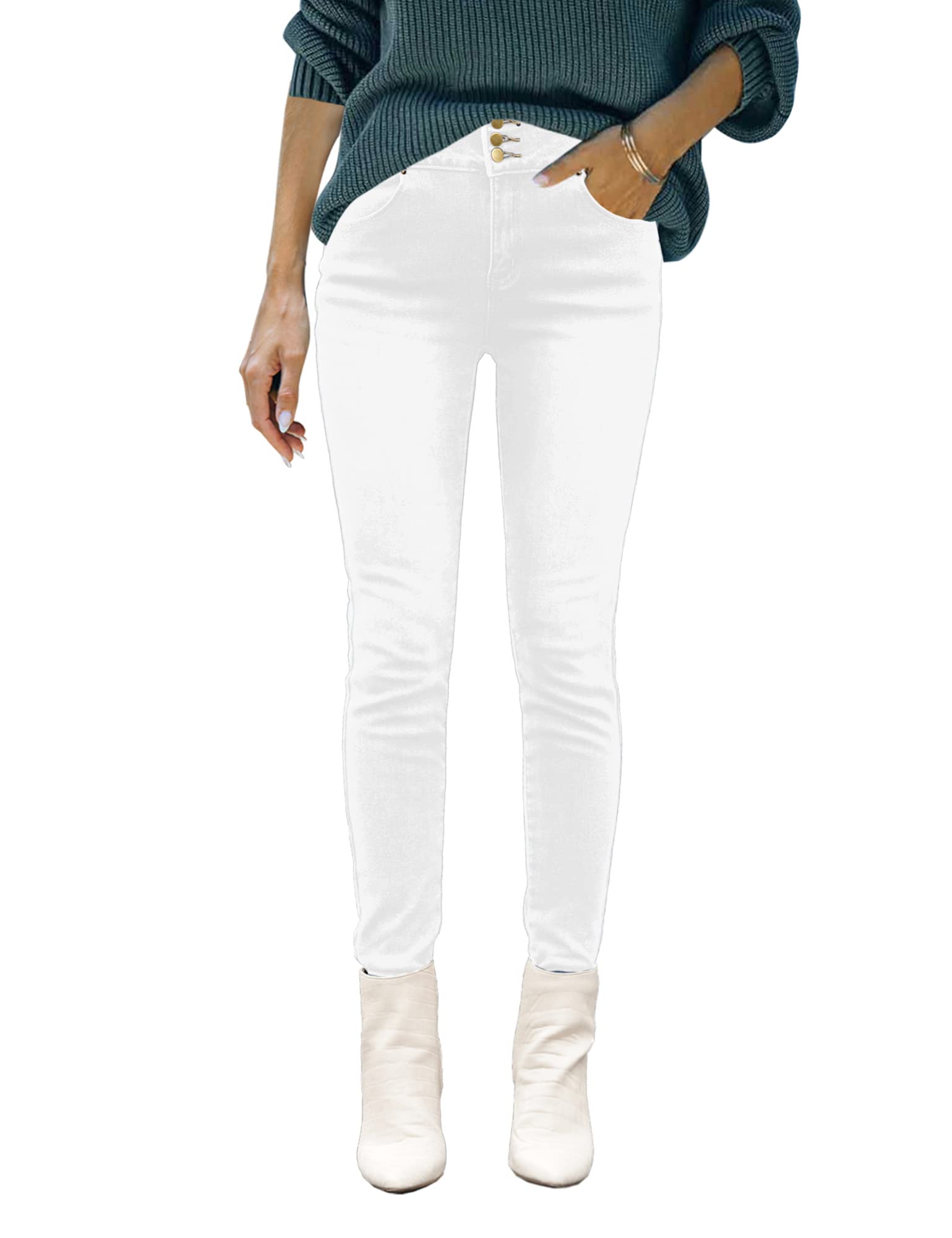 luvamia Women's Fleece Lined Jeans Winter Thermal Denim Jeggings Skinny High Waisted Stretch Warm Leggings Womens White Jeans Brilliant White Size Medium Size 8 Size 10
