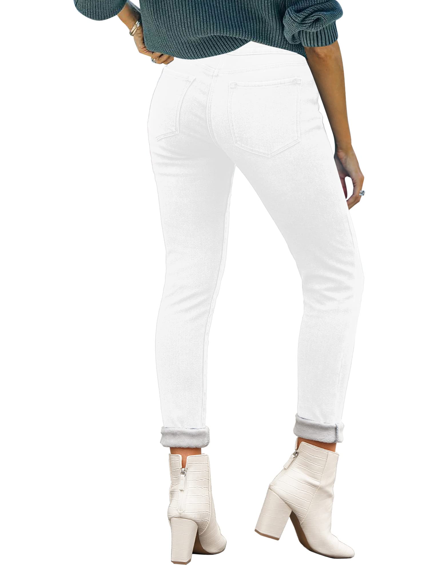 luvamia Women's Fleece Lined Jeans Winter Thermal Denim Jeggings Skinny High Waisted Stretch Warm Leggings Womens White Jeans Brilliant White Size Medium Size 8 Size 10