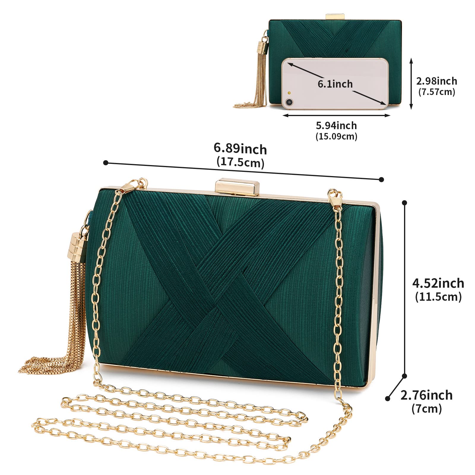 WEIMZC Women Clutch Bag for Evening, Fringed Evening Handbag,Lady Party Wedding Purse, Chain Cross Body Bag(Green)