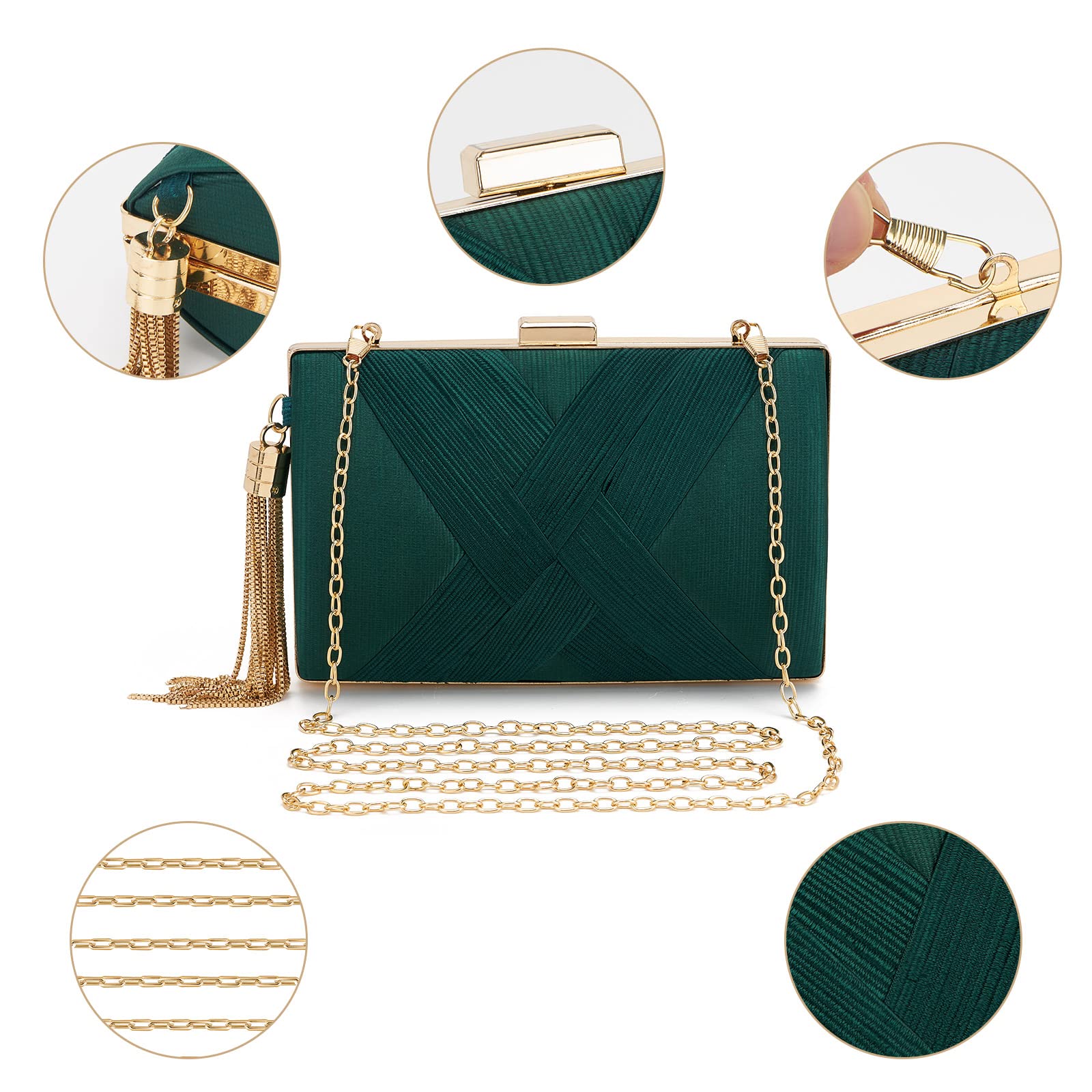 WEIMZC Women Clutch Bag for Evening, Fringed Evening Handbag,Lady Party Wedding Purse, Chain Cross Body Bag(Green)