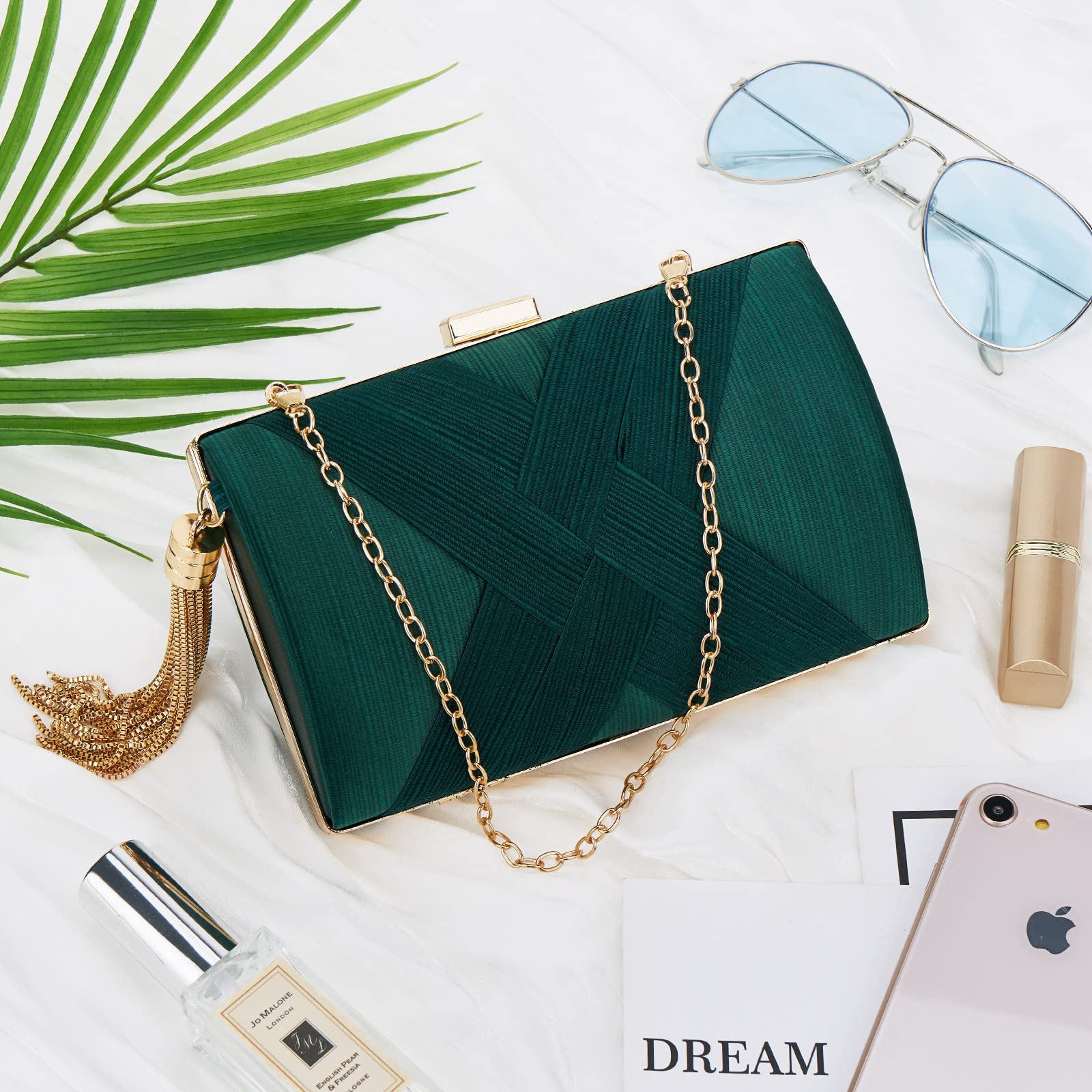 WEIMZC Women Clutch Bag for Evening, Fringed Evening Handbag,Lady Party Wedding Purse, Chain Cross Body Bag(Green)