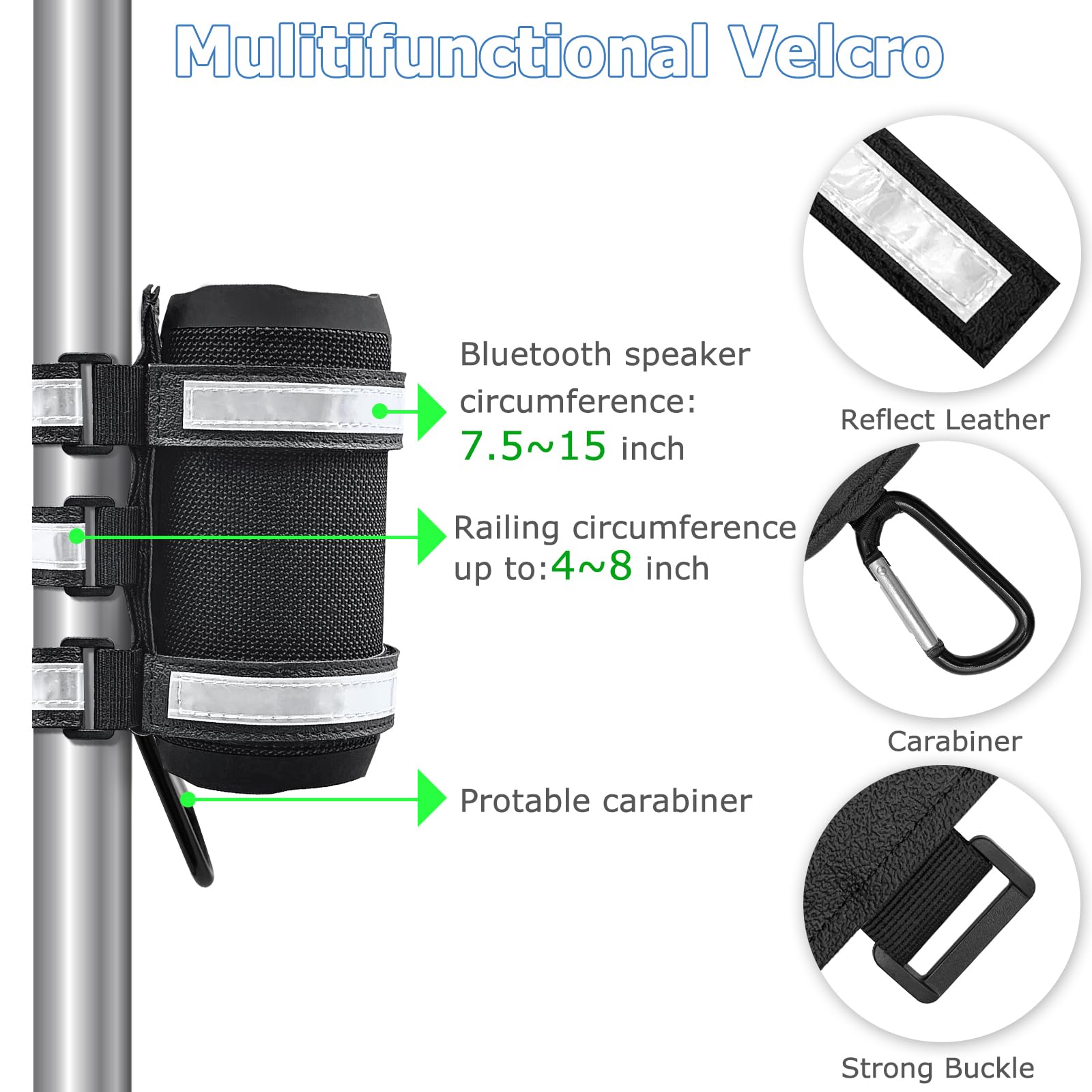 EDUPLINK Large Portable Speaker Mount, Shockproof Wireless Speakers Holder, Adjustable Long Strap for Most Speakers Compatible JBL, Sony, Bose for Golf Cart Bike UTV Wakeboard (Luminous)