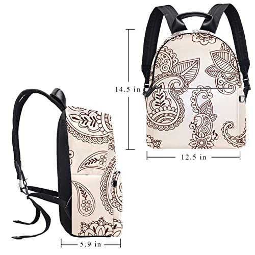 Bookbags for Boys Girls Travel Leather Backpack for Men Women, Paisley floral texture pattern