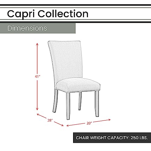 Hanover 7-Piece Linen Side Top and Wood Capri Modern w/White Marble Tabletop, Black Trestle Style Base, and 6 Comfortable Upholstered Foam Room Chairs, Farmhouse Dining Table Set, Natural, Gray