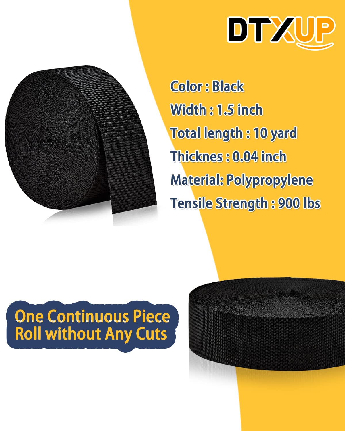 Nylon Webbing 1.5 Inch Strap, Polypropylene flat Webbing for Repairing, Replacement Canvas Strap for backpack straps, Heavy Duty Climbing Webbing 1.5 Inch Wide 10 Yard for sewing bag making lawn chair