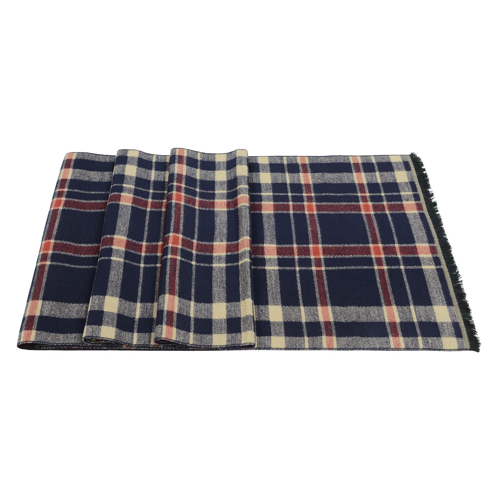 Scarf for Men Fall Winter Warm Scarves Soft Tassel Cashmere Feel Scarf Navy & Beige & Red