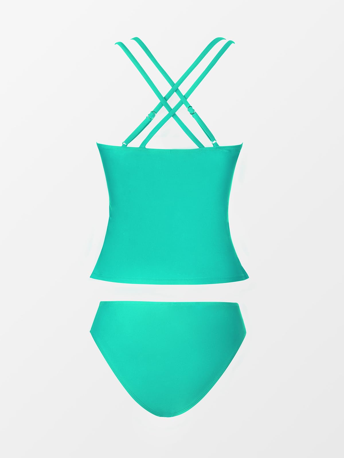 CUPSHE Women's Tankini Sets Two Piece Swimsuit V Neck Crisscross Adjustable Double Straps Ruched Mid Rise, L Turquoise Green