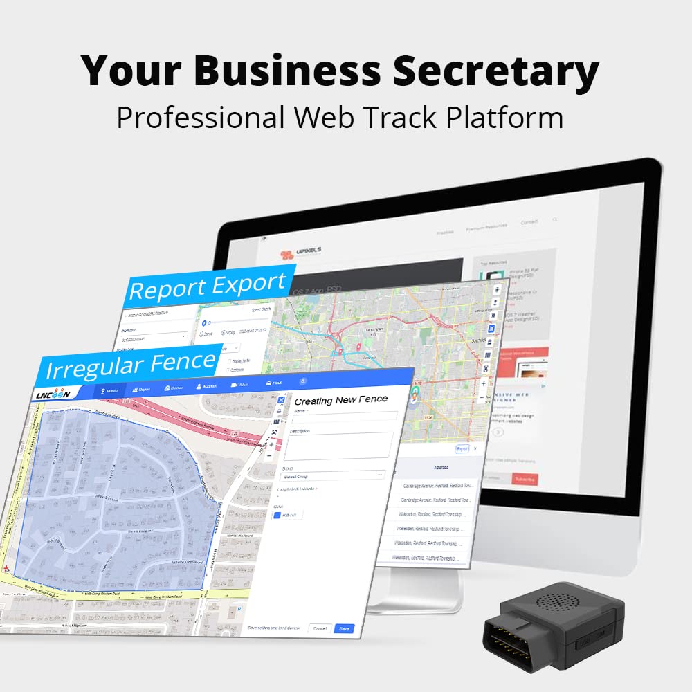 Lncoon GPS Tracker - 4G LTE Real-Time Car Tracking Device, OBD Plug & Play, Long Trip Tracking, Speed Monitoring for Fleet, Car Rental, Multiple Alert