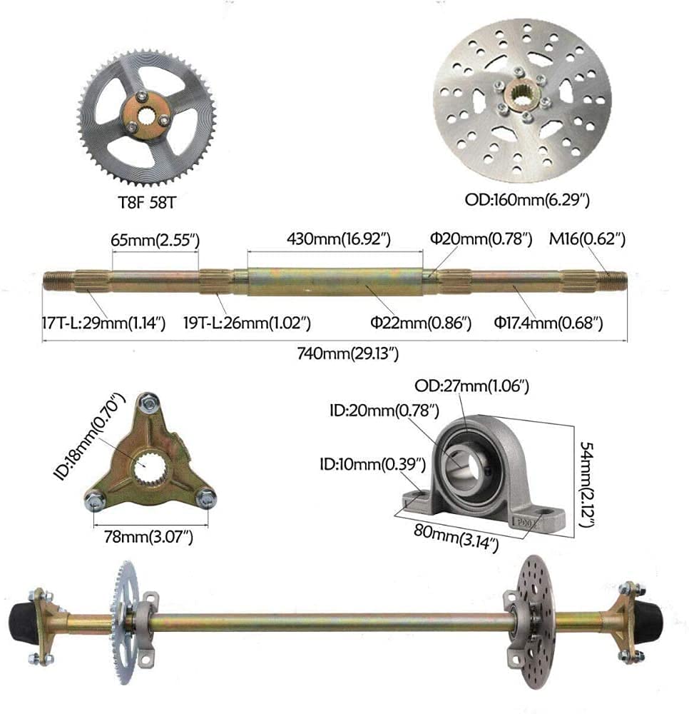 CHUNILLE Complete Rear Axle Kit W/Master Cylinder & Caliper Brake Assembly For Go Kart 50cc ATV Rear (Style 4)