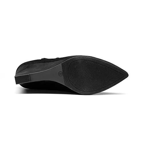 DREAM PAIRS Women's SDPU2308W Wedges Closed Toe Mary Jane High Heels Dress Work Pointed Toe Wedding Bride Office Pumps Shoes, Size 10, Black Suede