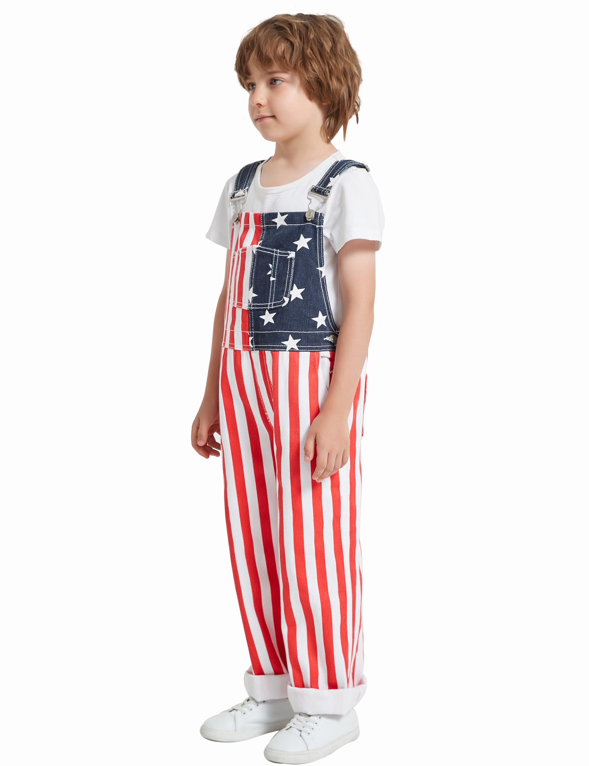 Boys Overalls Denim 3-14 Years American Flag Jeans Bibs Overalls July 4th Striped Patriotic Jumpsuit &Rompers(red,8)
