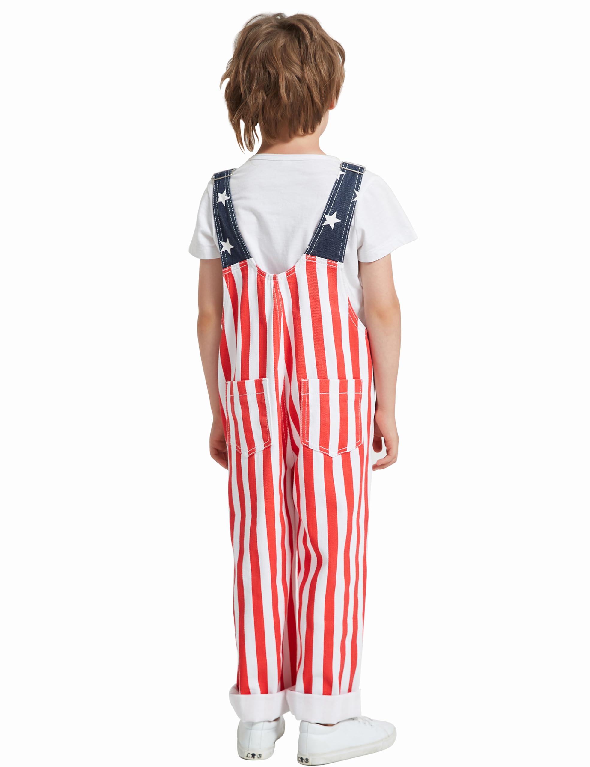 Boys Overalls Denim 3-14 Years American Flag Jeans Bibs Overalls July 4th Striped Patriotic Jumpsuit &Rompers(red,8)