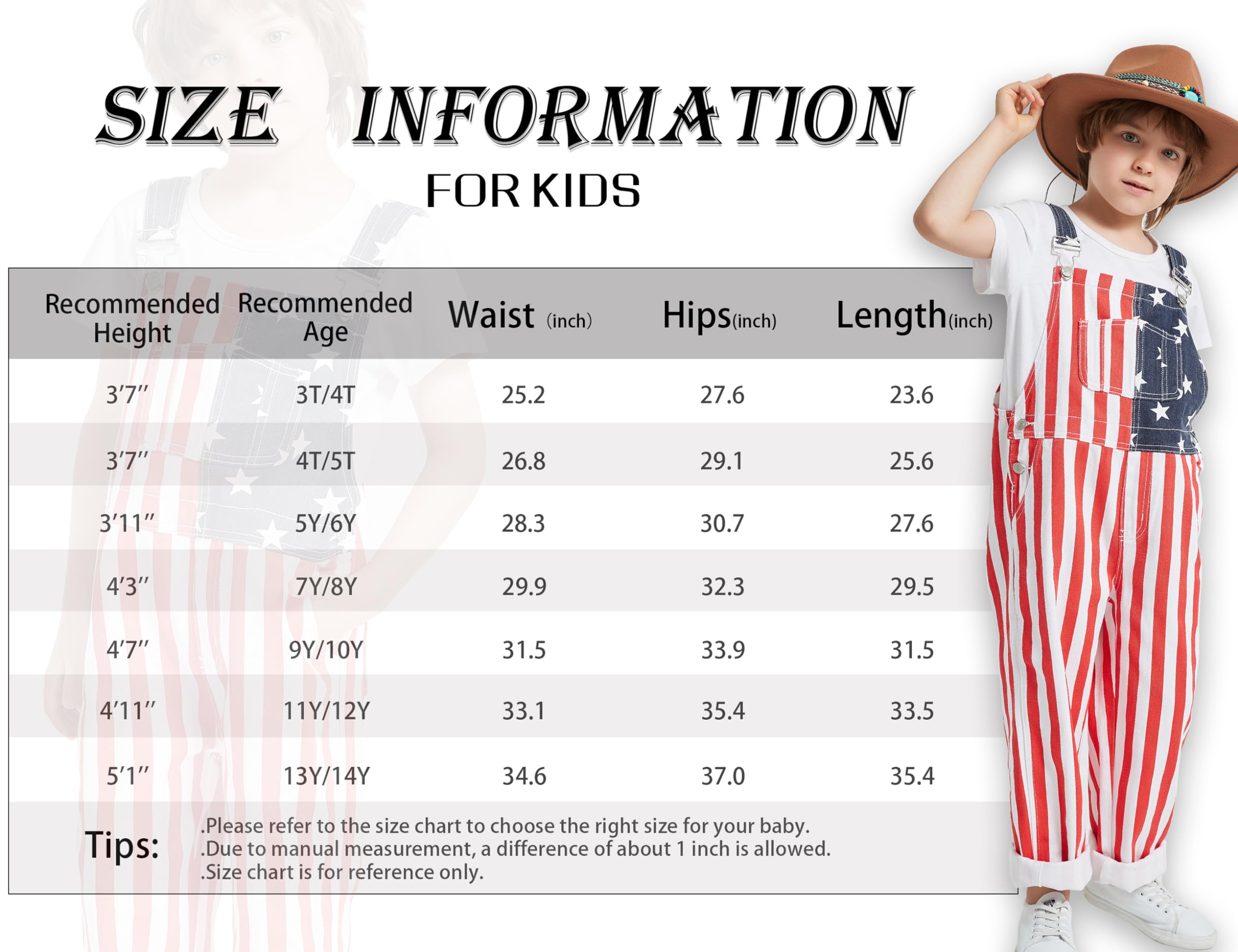 Boys Overalls Denim 3-14 Years American Flag Jeans Bibs Overalls July 4th Striped Patriotic Jumpsuit &Rompers(red,8)