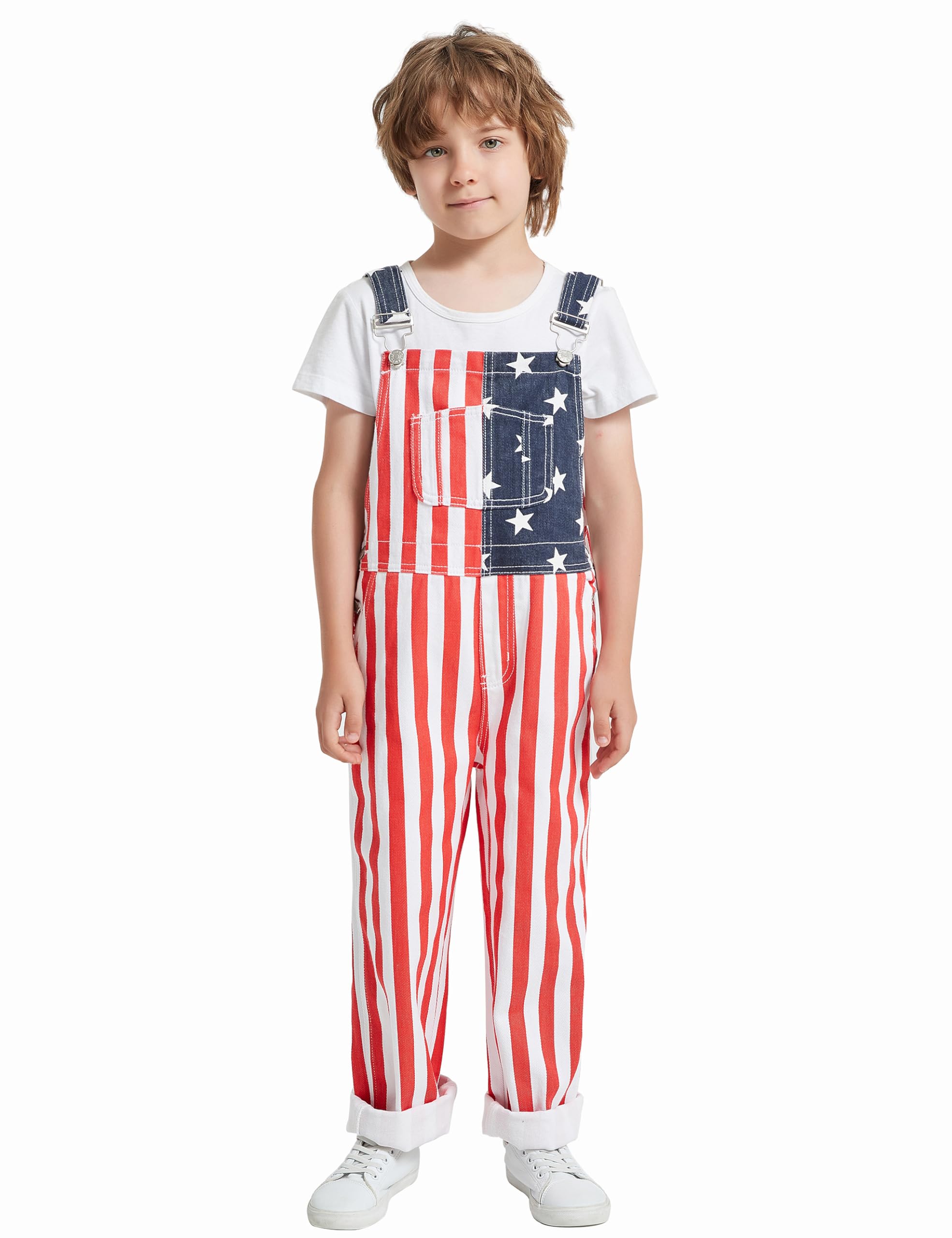 Boys Overalls Denim 3-14 Years American Flag Jeans Bibs Overalls July 4th Striped Patriotic Jumpsuit &Rompers(red,8)
