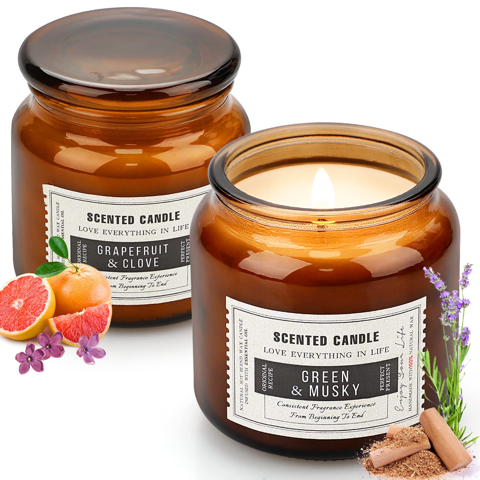 2 Pack Large Amber Grapefruit Candles for Home Scented - Mothers Day 32oz Candles Gifts for Women, Glass Jar Candles Gifts Sets for Women Girlfriend, Candles for Holiday Gifts -Amber