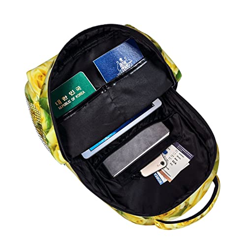 DAHALLAR Backpack Yellow Rose Flower Bookbags Highschool College Laptop Bag Casual Travel Daypack Hiking Camping
