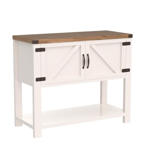 4ever2buy Farmhouse Coffee Bar Cabinet with Barn Doors, White Coffee Bar Stand with Storage, 36 inch Coffee and Tea Bar with Bottom Shelf for Living Dining Room