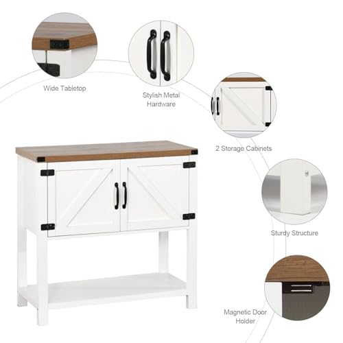 4ever2buy Farmhouse Coffee Bar Cabinet with Barn Doors, White Coffee Bar Stand with Storage, 36 inch Coffee and Tea Bar with Bottom Shelf for Living Dining Room