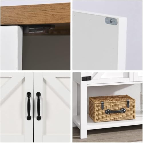 4ever2buy Farmhouse Coffee Bar Cabinet with Barn Doors, White Coffee Bar Stand with Storage, 36 inch Coffee and Tea Bar with Bottom Shelf for Living Dining Room