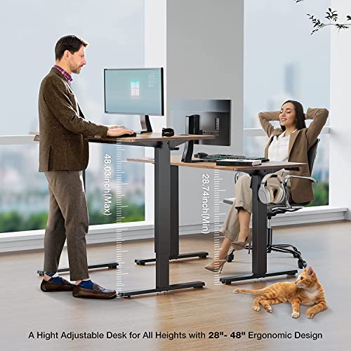 SMUG Standing Desk, 48 x 24 Inch Electric Height Adjustable Computer Desk for Home Office, Sit Stand up Work Gaming Table with Memory Controller/Headphone Hook, Rising Lift Workstation-Rustic Brown