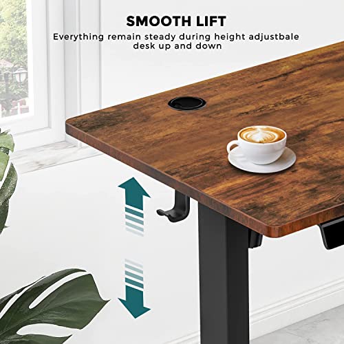 SMUG Standing Desk, 48 x 24 Inch Electric Height Adjustable Computer Desk for Home Office, Sit Stand up Work Gaming Table with Memory Controller/Headphone Hook, Rising Lift Workstation-Rustic Brown