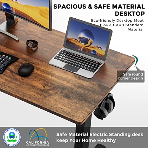 SMUG Standing Desk, 48 x 24 Inch Electric Height Adjustable Computer Desk for Home Office, Sit Stand up Work Gaming Table with Memory Controller/Headphone Hook, Rising Lift Workstation-Rustic Brown