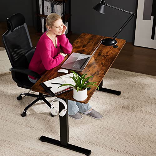 SMUG Standing Desk, 48 x 24 Inch Electric Height Adjustable Computer Desk for Home Office, Sit Stand up Work Gaming Table with Memory Controller/Headphone Hook, Rising Lift Workstation-Rustic Brown