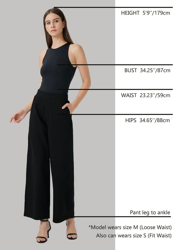 JASTIE Women's High Waist Palazzo Pants with Deep Pockets Comfort Pull-On Straight Petite Leg Regular Office Work Trousers(Black,S)…………