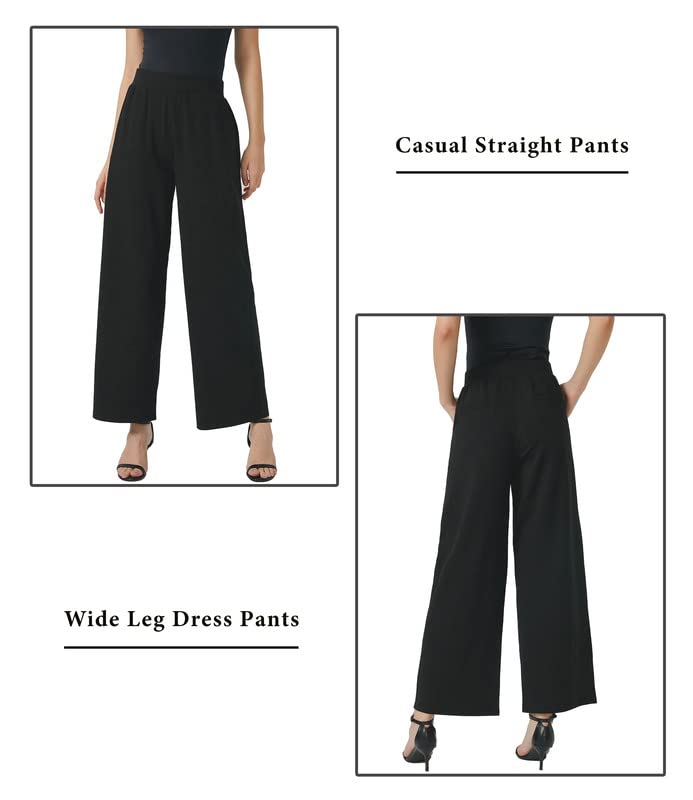 JASTIE Women's High Waist Palazzo Pants with Deep Pockets Comfort Pull-On Straight Petite Leg Regular Office Work Trousers(Black,S)…………
