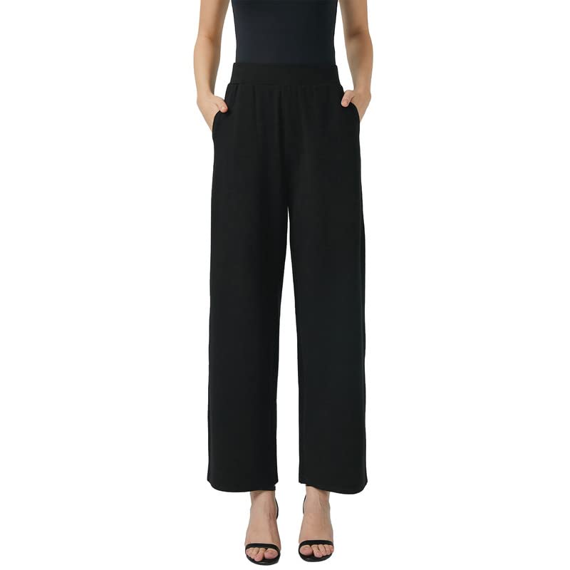 JASTIE Women's High Waist Palazzo Pants with Deep Pockets Comfort Pull-On Straight Petite Leg Regular Office Work Trousers(Black,S)…………