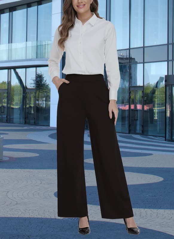 JASTIE Women's High Waist Palazzo Pants with Deep Pockets Comfort Pull-On Straight Petite Leg Regular Office Work Trousers(Black,S)…………