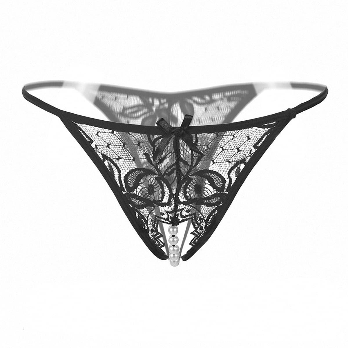 AkovichFarh Women Pearl Lace Bowknot Beads Lace Panties Erotic Thong Lingerie Underwear
