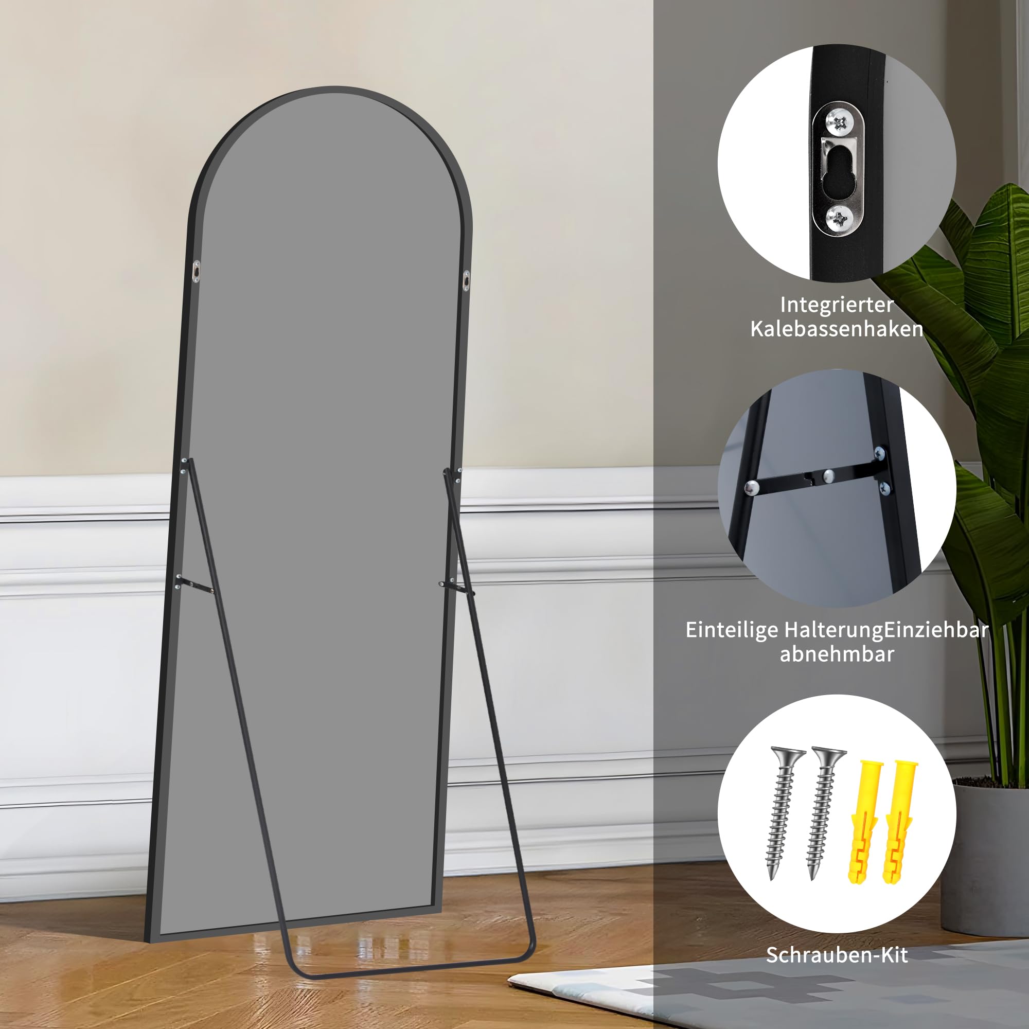 KOCUUY Arched Full Length Mirror, 64”x21” Full Body Floor Length Black Standing Mirror Full Length, Arched Floor Mirror Living Room, Wall Mirror Hanging Standing Or Leaning Body Mirror Bedroom