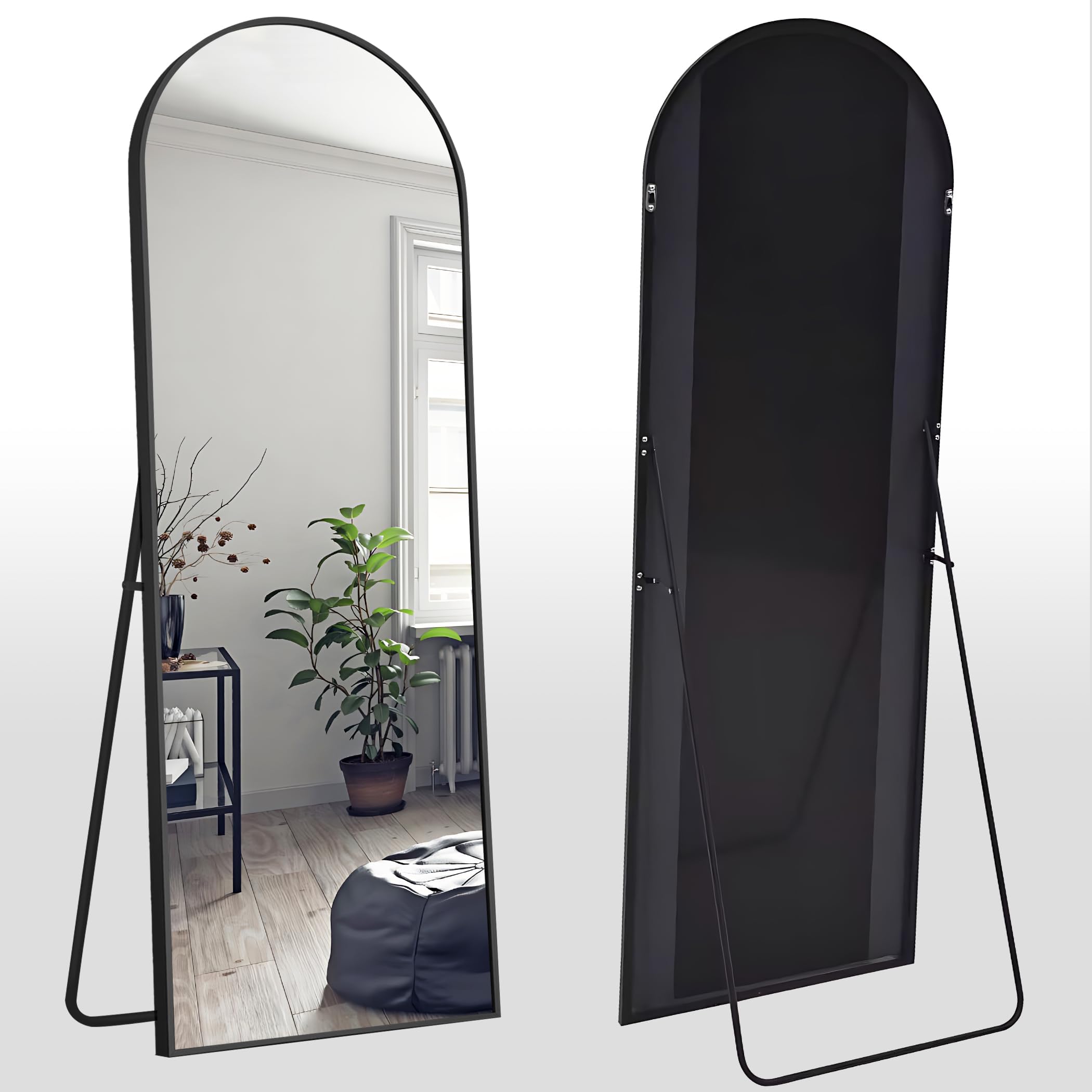 KOCUUY Arched Full Length Mirror, 64”x21” Full Body Floor Length Black Standing Mirror Full Length, Arched Floor Mirror Living Room, Wall Mirror Hanging Standing Or Leaning Body Mirror Bedroom