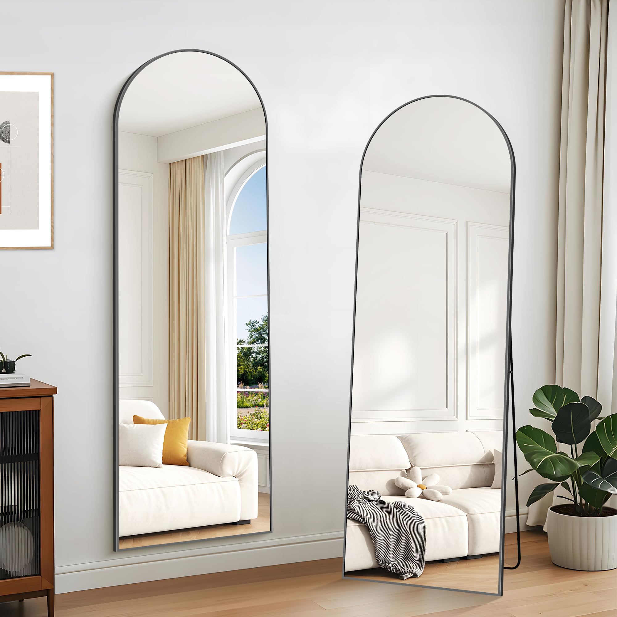 KOCUUY Arched Full Length Mirror, 64”x21” Full Body Floor Length Black Standing Mirror Full Length, Arched Floor Mirror Living Room, Wall Mirror Hanging Standing Or Leaning Body Mirror Bedroom
