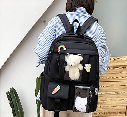 5PCS Kawaii Backpack Set with Kawaii Pendant and Pins Accessories, Shoulder Bag School Bags Handbag Coin Purse Pencil Case