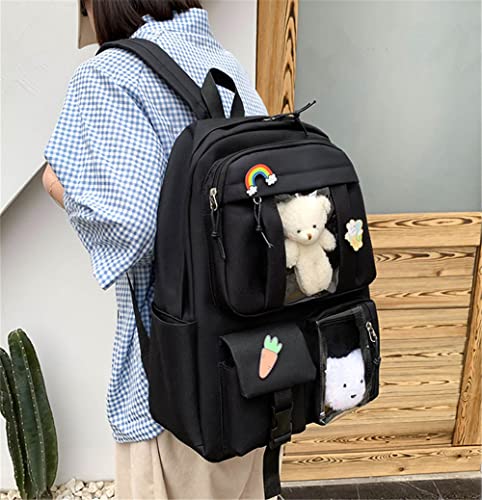 5PCS Kawaii Backpack Set with Kawaii Pendant and Pins Accessories, Shoulder Bag School Bags Handbag Coin Purse Pencil Case