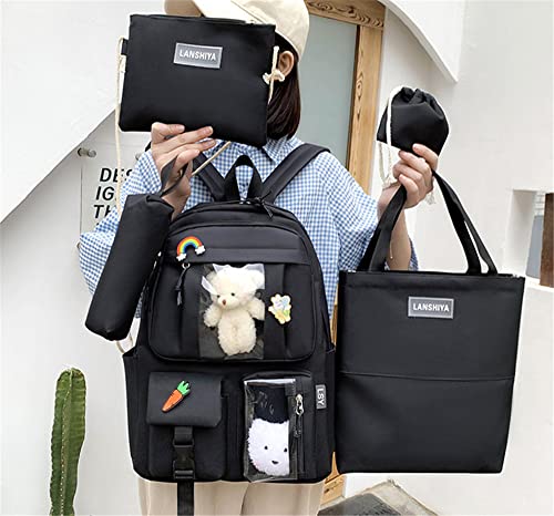 5PCS Kawaii Backpack Set with Kawaii Pendant and Pins Accessories, Shoulder Bag School Bags Handbag Coin Purse Pencil Case