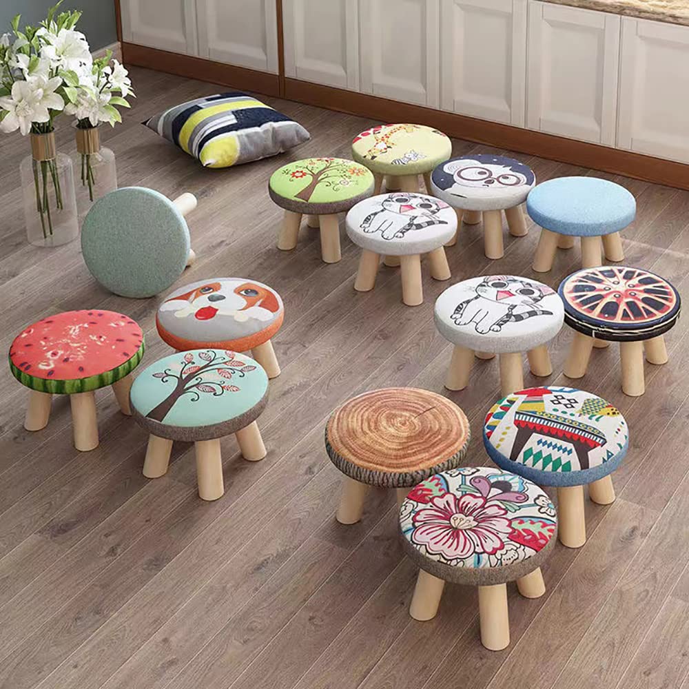 Solid Wood Stool Home Round Low Stool Cute Children's Sofa Stool Chair Fashion Cartoon Creative Small Stool for Kids and Adult, Changing Stool Solid Wood Coffee Table Stool, Bear 330lb (Giraffe)