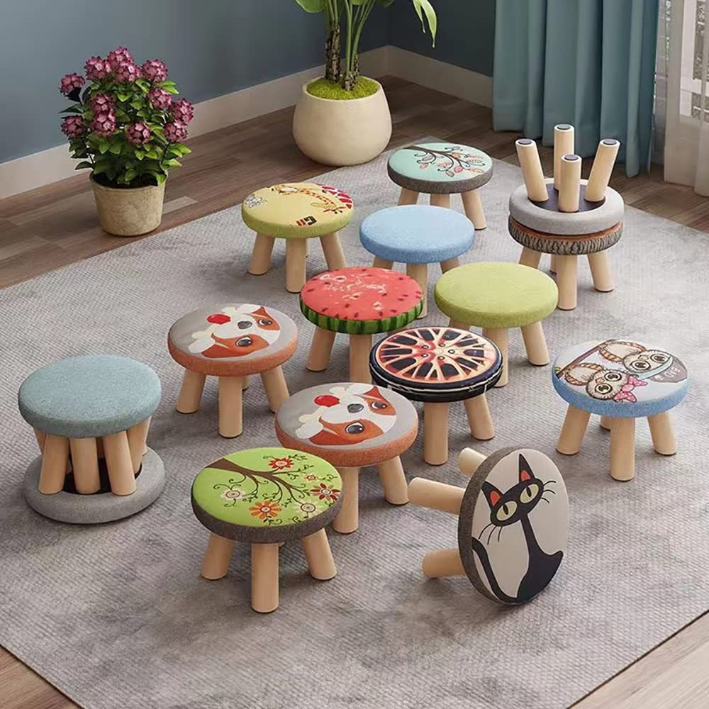 Solid Wood Stool Home Round Low Stool Cute Children's Sofa Stool Chair Fashion Cartoon Creative Small Stool for Kids and Adult, Changing Stool Solid Wood Coffee Table Stool, Bear 330lb (Giraffe)