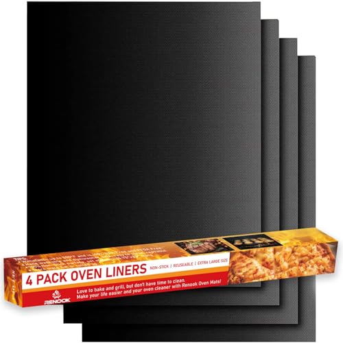RENOOK Oven Liners for Bottom of Oven, 4 Pack Non-Stick Heavy Duty Oven Mat Set, BPA Free Kitchen Friendly Cooking Accessory, 15.75"x23"