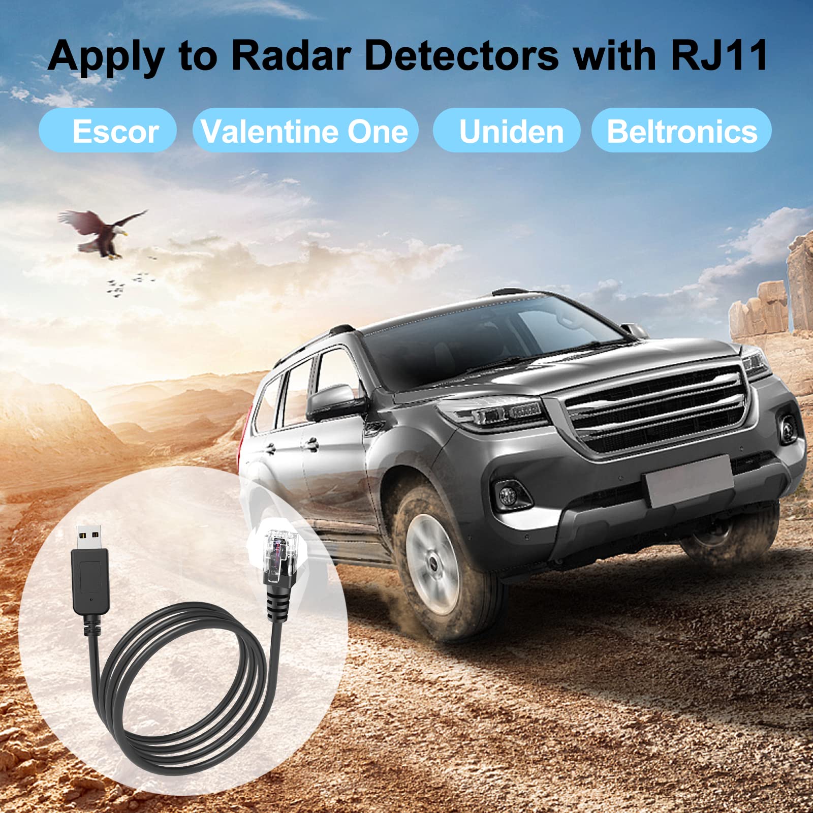 Jsvecip Radar Detector Cable, USB to RJ11 Plug Cable,for Escort Radenso XP Uniden Beltronics Cobra Whistler Radar Detector,Replacement Power Cable for Radar Detectors.(RJ11-6.56ft)