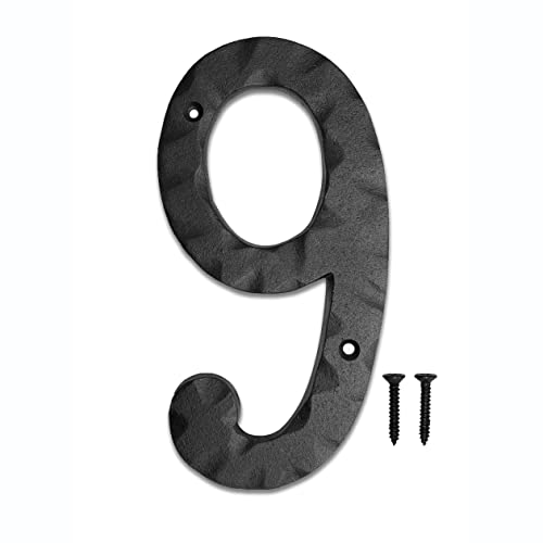 NACH House Numbers for Outside, 8 inch Black Address Numbers for House - Number 9 - Rustic Numbers for Outside with Mounting Hardware