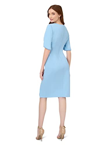 Adrianna Papell Women's Knit Crepe Pearl Trim Dress, Elegant Sky, 12