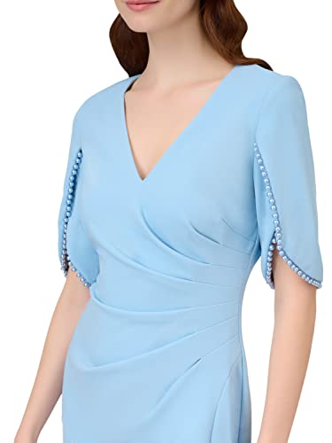 Adrianna Papell Women's Knit Crepe Pearl Trim Dress, Elegant Sky, 12