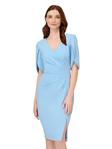 Adrianna Papell Women's Knit Crepe Pearl Trim Dress, Elegant Sky, 12